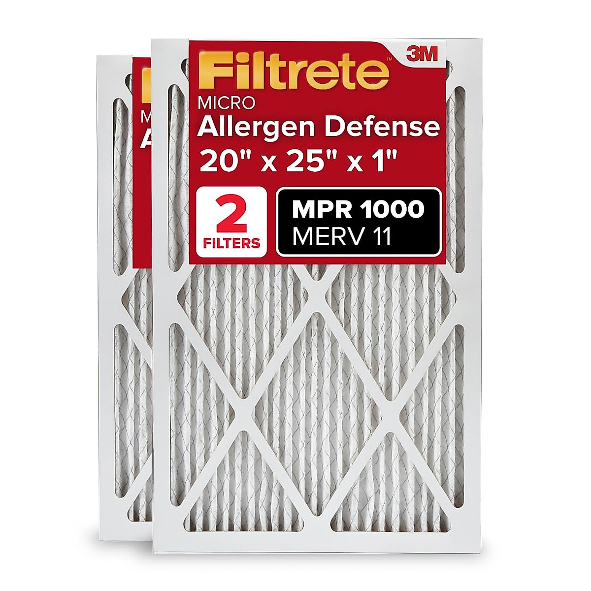 Filtrete 20x25x1, AC Furnace Air Filter, MPR 1000, Micro Allergen Defense, 2-Pack (exact dimensions 19.688 x 24.688 x 0.84)