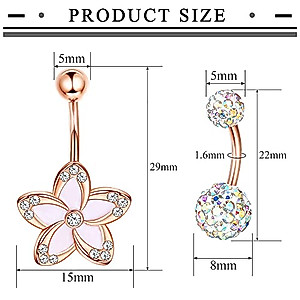 Dochais Belly Button Rings Belly Rings Surgical Stainless Steel Body Piercing Belly Button Ring Navel Rings for Women (Rose Gold)