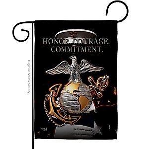 Honor Courage Commitment Garden Flag - Armed Forces Marine Corps USMC Semper Fi United State American Military Veteran Retire Official - House Banner Small Yard Gift Double-Sided 13 X 18.5