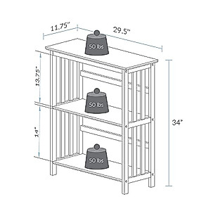 Casual Home Mission Style 3-Shelf Bookcase, Espresso