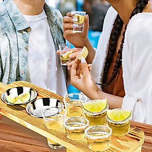 Shot Glasses Serving Tray Tequila Shot Glass Holder with 6 Shot Glasses Set Unique Wooden Holder for Drinking, Serving, Display and Storage Suitable for Bar, Restaurant and Party