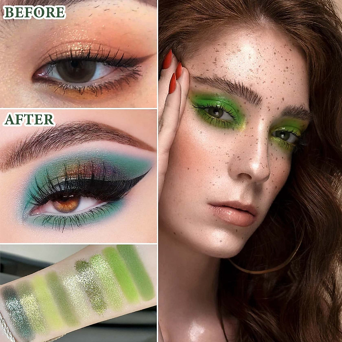 WENJLYJ 15 Color Green Eyeshadow Palette,Highly Pigmented Green Eyeshadow Matte Shimmer Makeup Pallete,Long Wear Waterproof Eye Shadow Pallete Glitter Eyeshadow Pallets for Women