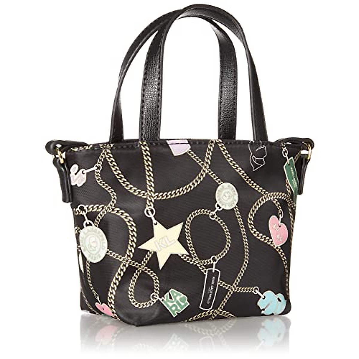 Karl Lagerfeld Paris Women's Amour Small Backpack Handbags Crossbody,Black Ivory Pink Combo Chantelle,One Size