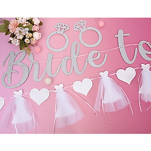 Silver Glitter Bride To Be Set,Bridal Shower Decorations,White Wedding Dress Heart Garland,Silver Balloon Decor,Bridal Wedding Party Hanging Garland,Bride To Be Wedding Love Banner Photo Props