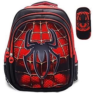 Hnokle Spider Backpack 3D Comic Schoolbag Anime Cartoon Waterproof Bookbag with Pencil Case for Boys Elementary