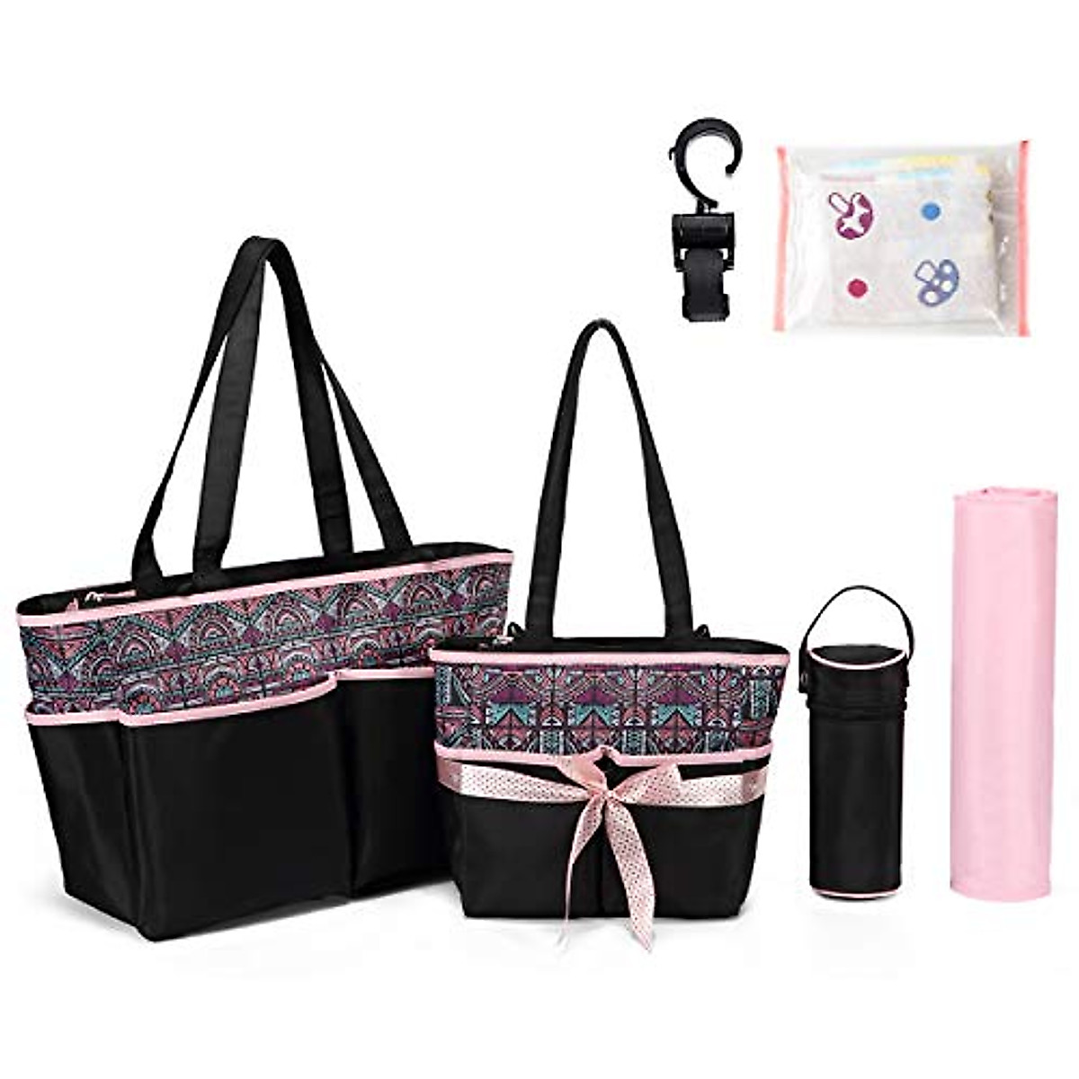 Diaper Tote Bag Diaper Bag - Nappy Bag Baby Diaper Totes for Mom Grils Unisex Maternity Nappy Bag Organizer Large Capacity Canva Tote Bag Beach Bag (Light Pink)