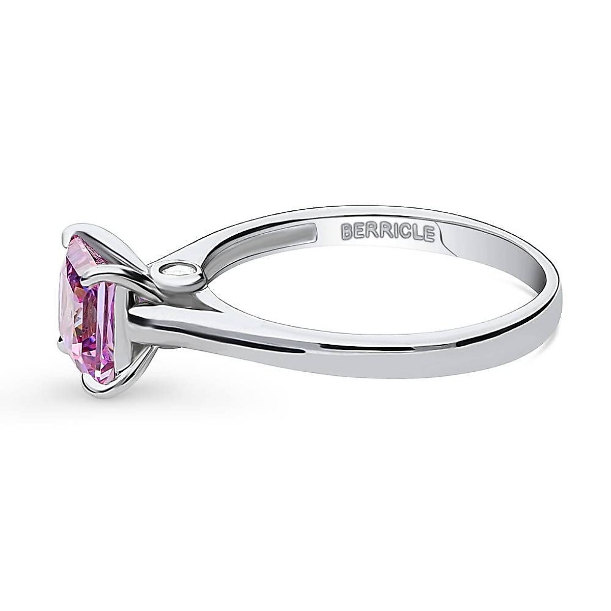 BERRICLE Sterling Silver Solitaire Purple Princess Cut Cubic Zirconia CZ Fashion Ring for Women, Rhodium Plated 1.2 Carat Size 5