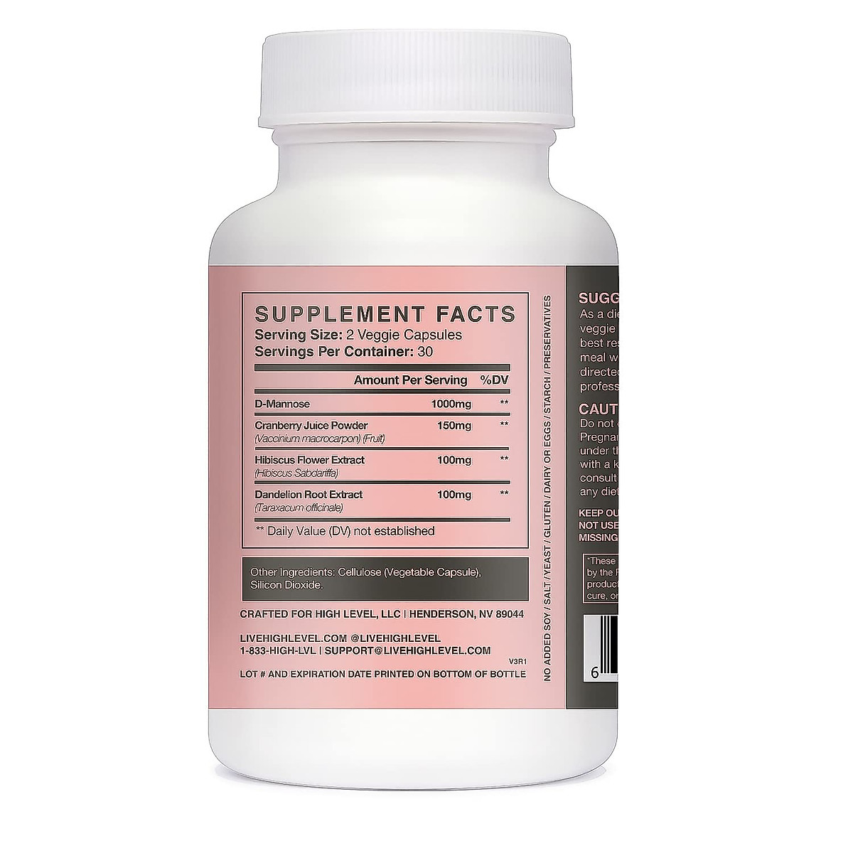 High Level D-Mannose, Urinary Tract & Bladder Health Support with Cranberry, Hibiscus Flower & Dandelion Root, Urinary Tract Health for Women, Cleanse and Flush Impurities, UT Supplement, 60 Capsules