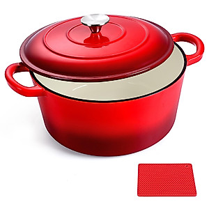 LIANYU Enameled Cast Iron Dutch Oven with Lid and Silicone Trivet Mat, 6 QT Nonstick Dutch Oven Cooking Pot for Sourdough Bread Baking, Round Dutch Oven for Roasting, Stewing, Braising, Dual Handle &