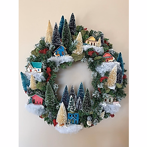 Christmas Decorations - Christmas Wreaths for Front Door - 16 Inch Xmas Village Wreath - Holiday Decor for Home Wall Window Indoor Outdoor Outside Winter