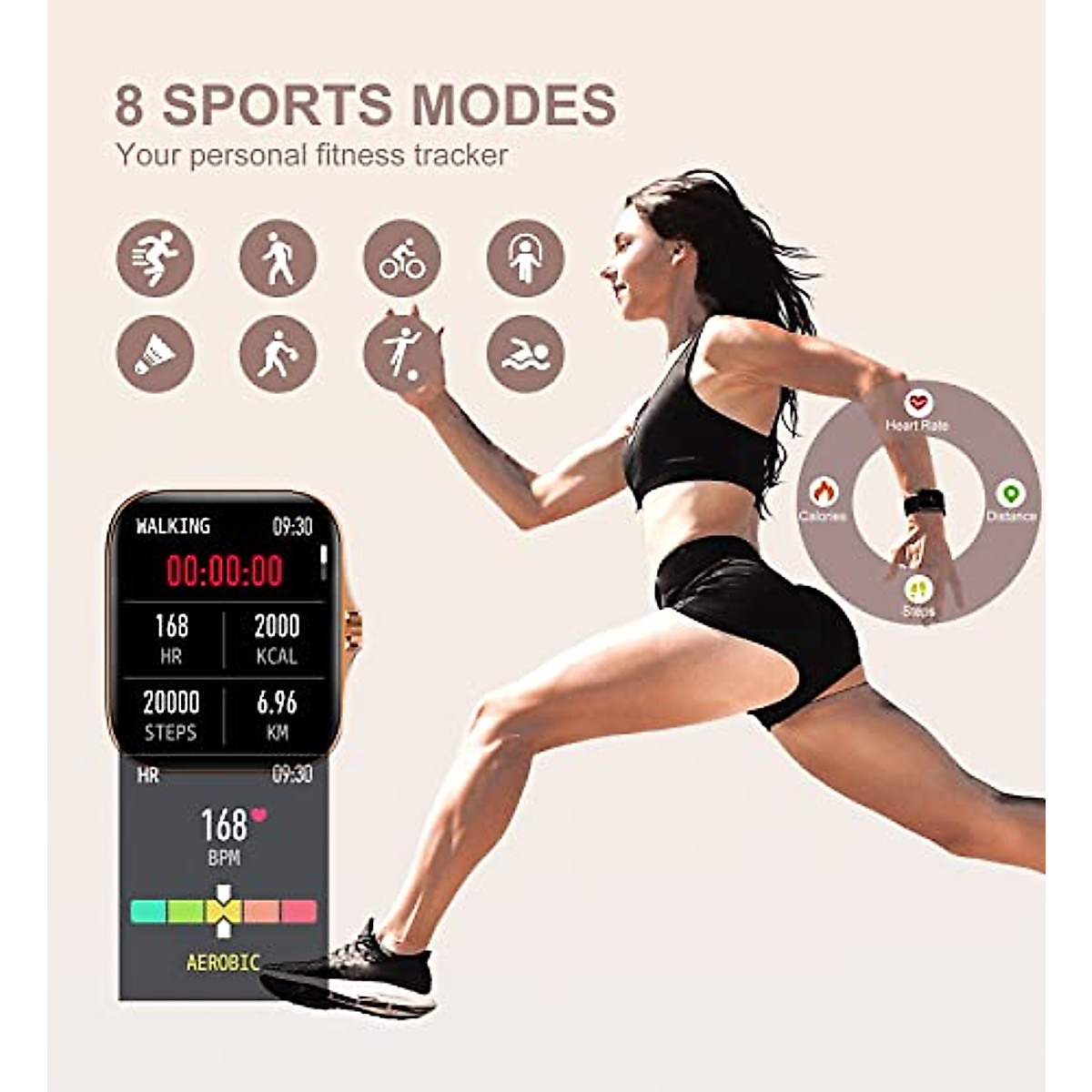 Iaret Smart Watch for Women(Call Receive/Dial), Fitness Tracker Waterproof Smartwatch for Android iOS Phones 1.7" HD Full Touch Screen Digital Watches with Heart Rate Sleep Monitor Pedometer, Gold