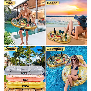 POZA Inflatable Gold Floating Cooler - Luxurious Drink Holder Filled with Sparkly Confetti, Premium Party Float with 8 Holders, Serving Bar for Beach, Lake, Hot Tub, Jacuzzi and Pool - 39x23 Inches