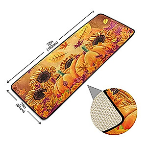 Fall Sunflower Pumpkins Runner Rug Kitchen Autumn Maple Leaf Butterfly Non Slip Doormat Area Rugs Runner Mats for Hallway Bedroom Bathroom Entryway Indoor Living Room Carpet Floor Mat 2X6 ft