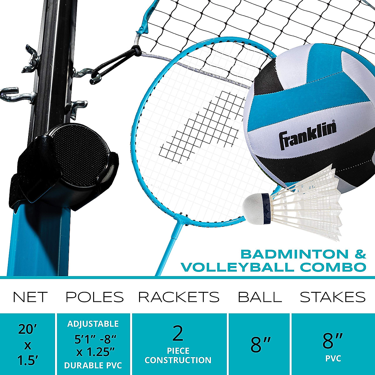 Franklin Sports Bluetooth Volleyball/Badminton Combo - Complete Combo Set - Bluetooth Speaker - Carry Bag