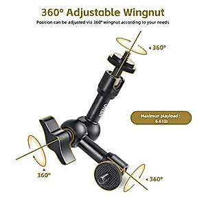 UTEBIT 7 inch Articulating Friction Arm with Large Super Crab Clamp and Hot Shoe Mount 1/4" Magic DSLR Tripod Arms Kit for Photography, Video, Camera Rig, LED Light, Flash Light, LCD Monitor