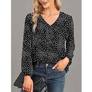 VIISHOW Black Dot Polka Dot Tops Fashion Casual V Neck Ruffled Womens Blouse (Black Dot, Medium)