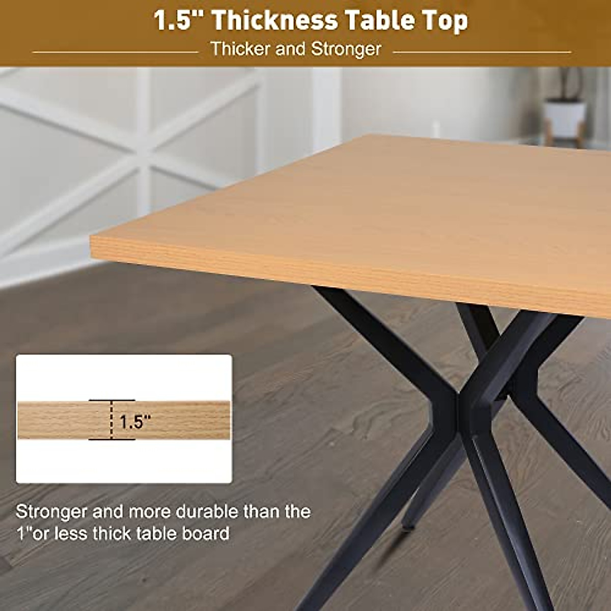LUCKYERMORE Small Square Dining Room Table for 2-4,Wood Kitchen Table 1.5" Thickness;W/Solid Metal Legs Leisure Coffee Table for Living Room Cafe Bar Balcony Home, Easy-Assembly