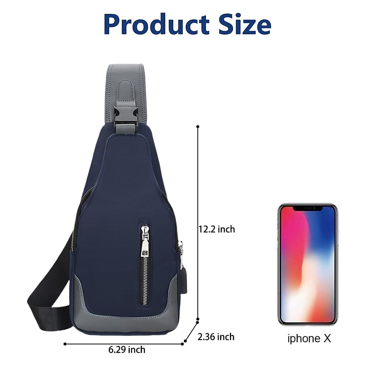Sling Backpack with USB Charging Port, Chest Bag Crossbody Daypack Shoulder Bag for Women & Men, Hiking, Cycling, Travel #2 Blue