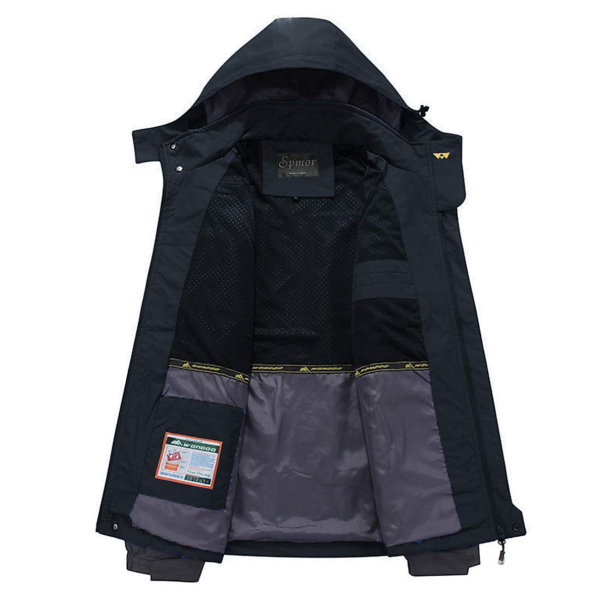 Spmor Men's Outdoor Sports Hooded Windproof Jacket Waterproof Rain Coat Black XX-Large