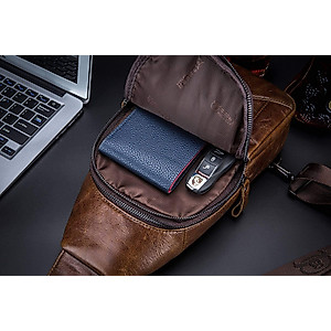 Leather Sling Bag for Men,Casual Crossbody Shoulder Backpack Travel Chest Bag