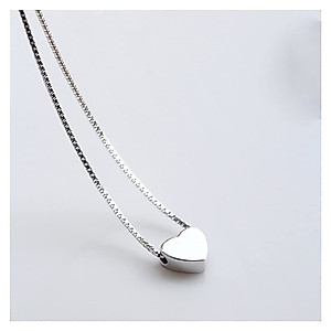 WRISTCHIE 925 Sterling Silver Tiny Minimalism Floating Heart Necklace 17.5" (Silver) (Box Chain)