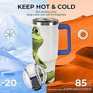 40 Oz Vacuum Tumbler with Deep Blue Handle Leakproof Insulated Tumbler The Funny Frog Doing Yoga Stainless Steel Travel Mug with Lid And Straw Coffee Cup Cute Water Bottles Cup Holder Friendly