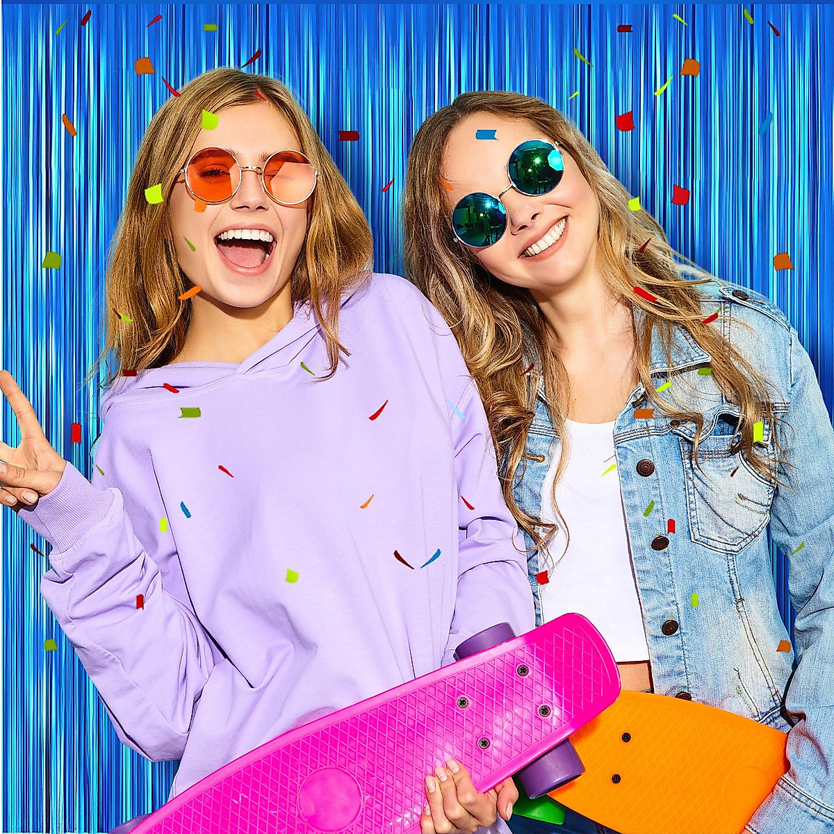 JVIGUE 3 Pack Orange Black Foil Curtains Metallic Fringe Curtains Shimmer Curtain Photo Backdrop for Halloween Christmas Birthday Party Wedding Decorations Streamers