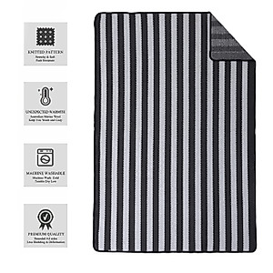 PuTian Merino Wool Blanket - 87" x 63" Thick Warm Soft Large Bed Throw - Great for Camping, Outdoors, Travel, Car, Couch, All Seasons Grey Stripe