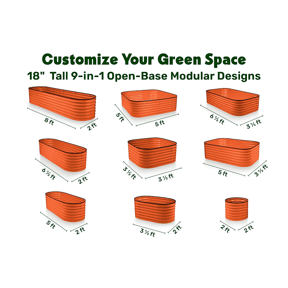 9-in-1 Galvanized Steel Raised Garden Bed // 8×2×1.5 ft Modular Planter for Gardening, Vegetables, Flowers // 18" Tall Metal Raised Garden Beds Outdoor (Orange) // Patented Design Planter Box