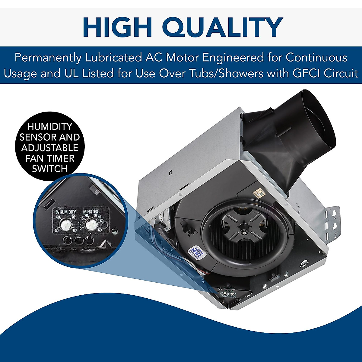 Broan-NuTone AE80SL Invent ENERGY STAR Certified Humidity Sensing Fan with LED Light, 80 CFM 0.8 Sones, White, 75 Sq Ft Rooms