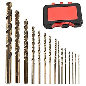 15Pcs Cobalt Drill Bit Set, M35 Jobber Length Twist Drill Bits, Fit for Drilling in Hard Metal 1/16-3/8 Inch