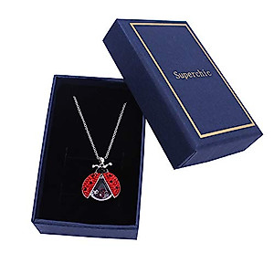 superchic Cute Red and Black Ladybug Beetle Pendant Necklace with Cubic Zirconia Floating Crystals for Women/Girl (Silver Plating)