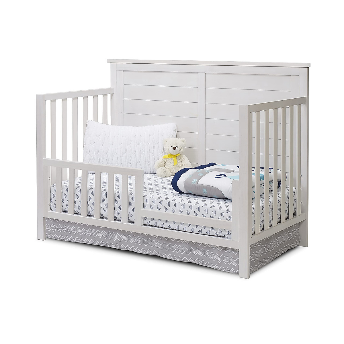 Sorelle Furniture Farmhouse 3-Piece Nursery Set with 4-in-1 Convertible Crib, 4-Drawer Dresser, and Changing Table with Shelves, Baby Furniture Made of Wood, Non-Toxic Finish-Weathered White