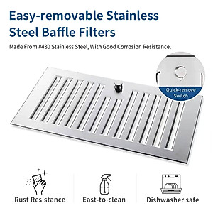 Zomagas Range Hood Insert 30 inch,Stainless Steel Kitchen Vent Hood 600CFM,Built-in Kitchen Stove Hood w/Front Button Controls and Front LED Lights,Baffle Filters,Ducted/ductless Convertible Duct