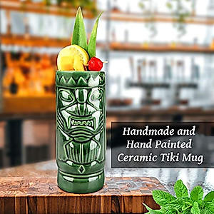 Tiki Mugs Cocktail Set of 4 - Large Ceramic Hawaiian Party Mugs Drinkware, Cute Exotic Cocktail Glasses, Tiki Bar Professional Hawaiian Party Barware, TKSET0001