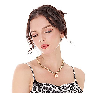 FAY & LOUIS Chunky Gold Chain Big Link Necklaces for Women 14K Gold Plated Paperclip U Shape Link Chain Choker Paper Clip Trendy Pendant Cute Jewelry Collares De Mujer De Moda