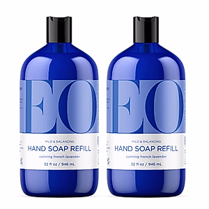 EO Liquid Hand Soap Refill, 32 Ounce (Pack of 2), French Lavender, Organic Plant-Based Gentle Cleanser with Pure Essential Oils