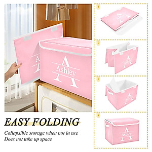 Light Pink Custom Storage Bins with Lid Foldable Personalized Name Storage Box Basket with Handle Shelf Basket Closet Organizer for Clothes Home Bedroom