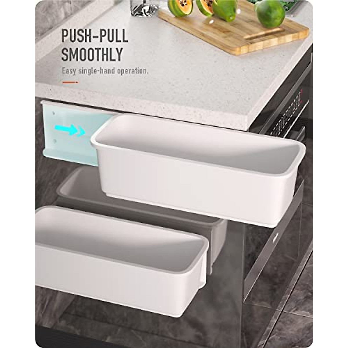 Baffect 2 pcs Under Sink Organizers Pull Out Cabinet Organizer Slide Out Plastic Storage Drawers Sliding Basket for Kitchen Bathroom Undersink (White)