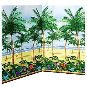 Vibrant Multicolor Palm Tree Scene Setters Room Roll - 48" x 40' (1 Pc.) - Easy-to-Use Plastic Decor - Perfect for Any Occasion, Indoors or Outdoors
