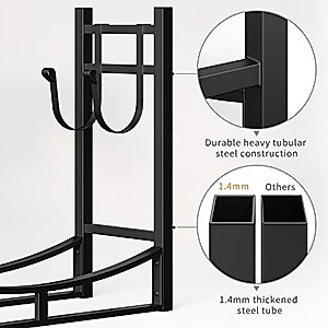 Mr IRONSTONE 34in Firewood Rack Fireplace Tools Rack Indoor Fire Wood Racks Outdoor Firewood Rack Heavy Duty Firewood Holder,Fireplace Accessories,Fireplace w/Kindling Holder,Shovel,Poker,Tongs,Broom