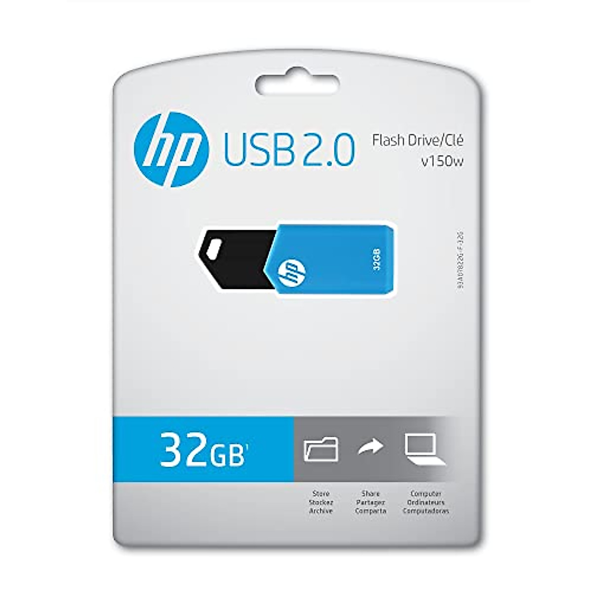 HP 32GB v150w USB 2.0 Flash Drive, Blue