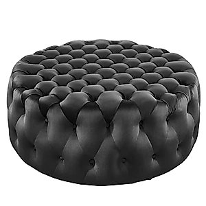 Modway Amour Modern Button Tufted Round Velvet Ottoman in Black