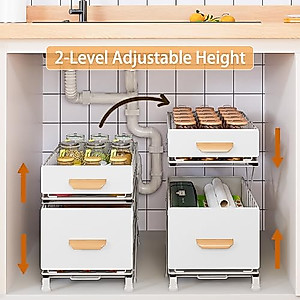 StorageWorks Cabinet Organizer, 2 Tier Pull Out Cabinet Organizer, Bathroom Under Sink Organizer, Pantry Basket, White