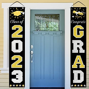 DAZONGE Graduation Decorations Class of 2023, Black & Gold Graduation Party Decorations 2023 Graduation Porch Banners for Any Schools or Grades Party Supplies