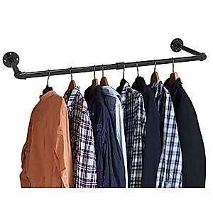MY RUSTIC Industrial Pipe Clothes Rack-43 Inch, Heavy Duty Detachable Wall Mounted Black Iron Garment Bar, Multi-Purpose Hanging Rod for Closet Storage, Black- 43" L (43" L x 12" W) 41 (black 1)