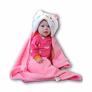Hooded Toddler Blanket | Plush Soft Animal Baby or Infant Hoodie Blankie 36x27 + Hood (Light Pink)