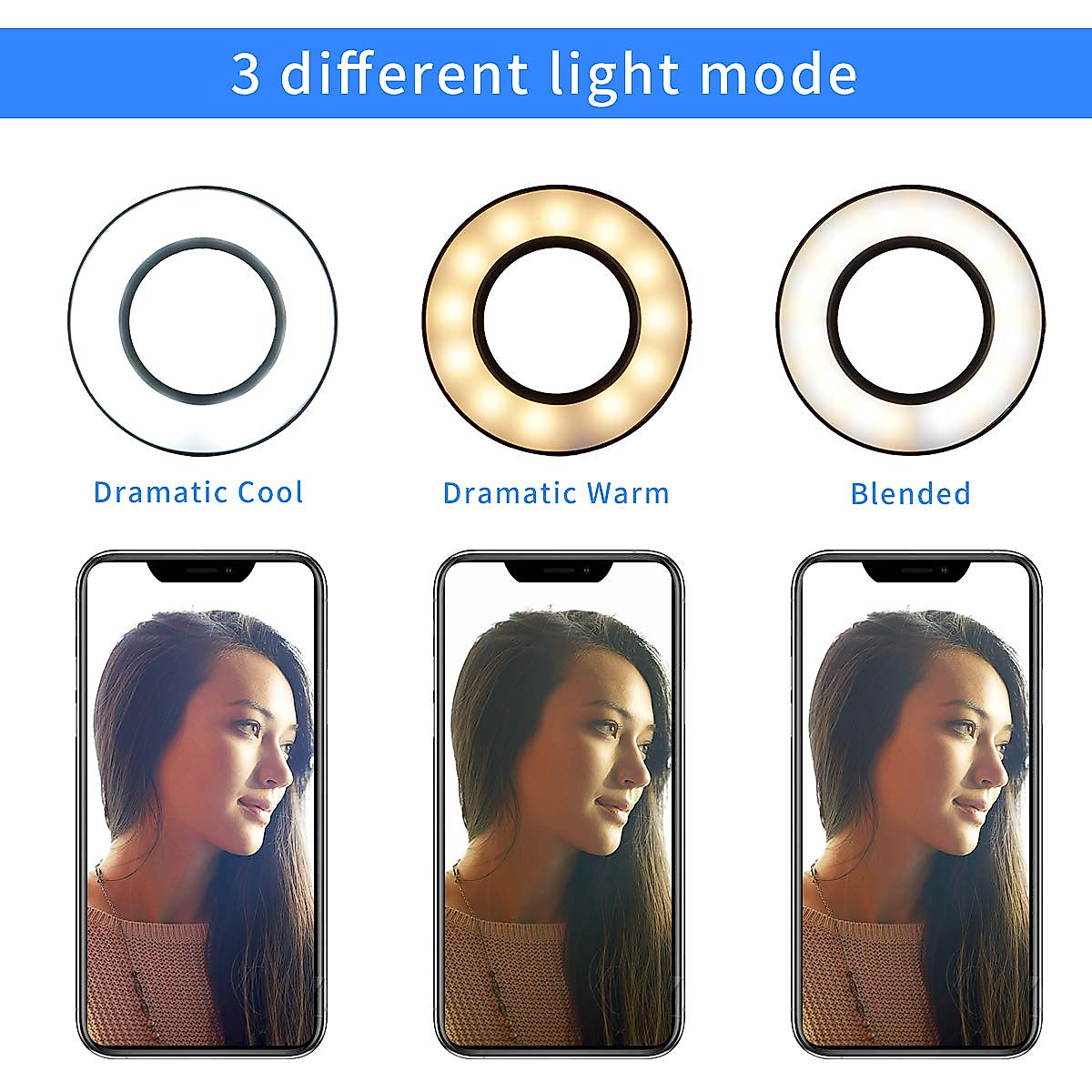Tranesca Selfie Ring Light with Cell Phone Holder Stand for Live Stream/Makeup, LED Camera Lighting [3-Light Mode] with Flexible Arms Compatible with Cell Phones and Camera (Black)