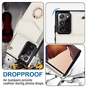 YYTVN for Samsung Galaxy Note 20 Ultra Case 5G 6.9 inch, Minimalist Wallet Case with Ring Kickstand and Shoulder Strap, Shockproof Stylish Protective Cover for Galaxy Note 20 Ultra -White