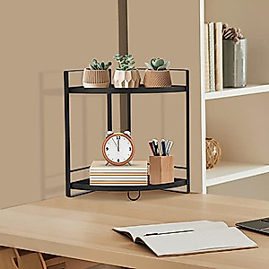 mahueeol 2 Tier Corner Bathroom Countertop Organizer Tray,Corner Shower Shelf Bathroom Tray,Detachable Kitchen Spice Rack,Desktop Makeup Organizer -Matte Black